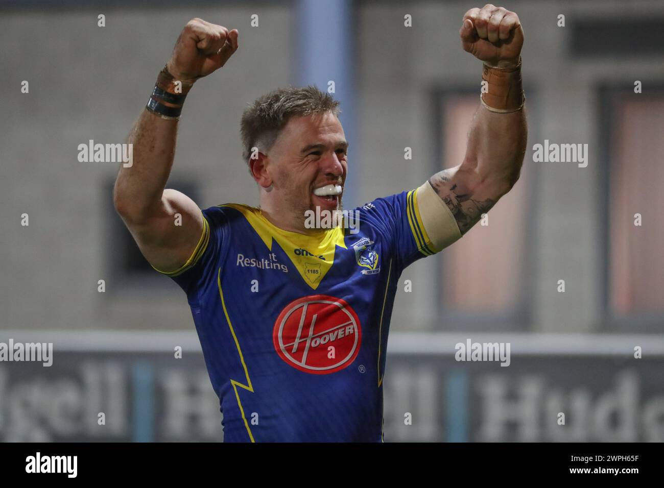 Matt Dufty of Warrington Wolves celebrates after winning the game ...