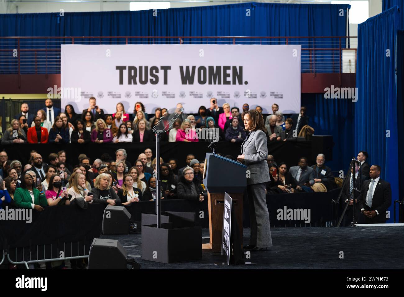 Vice President Kamala Harris addresses the crowd for the kick off of ...
