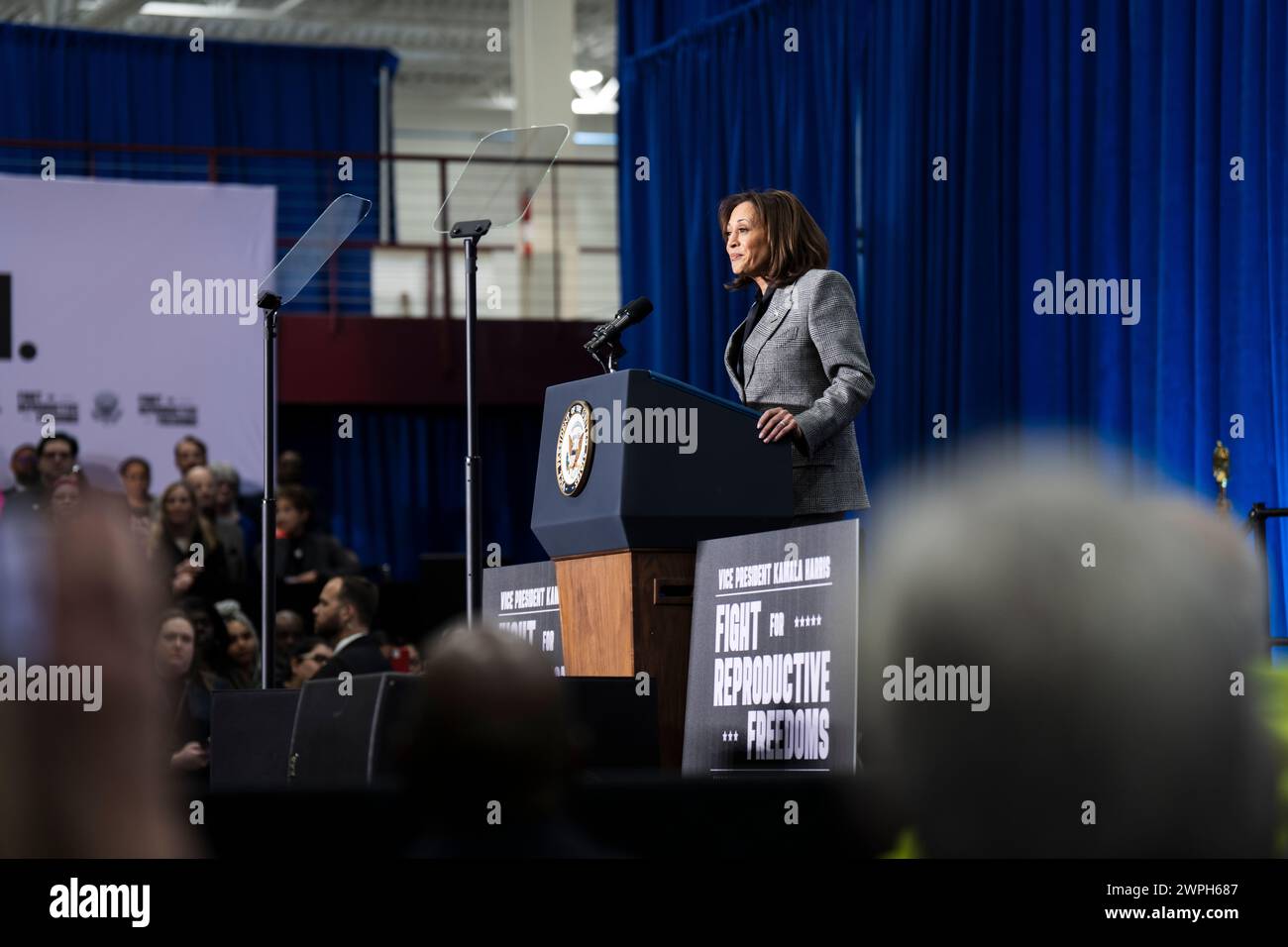 Vice President Kamala Harris addresses the crowd for the kick off of ...