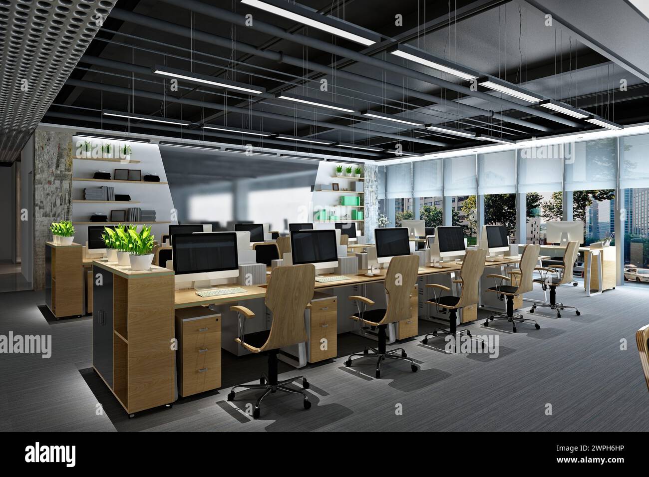 3d render office interior Stock Photo - Alamy