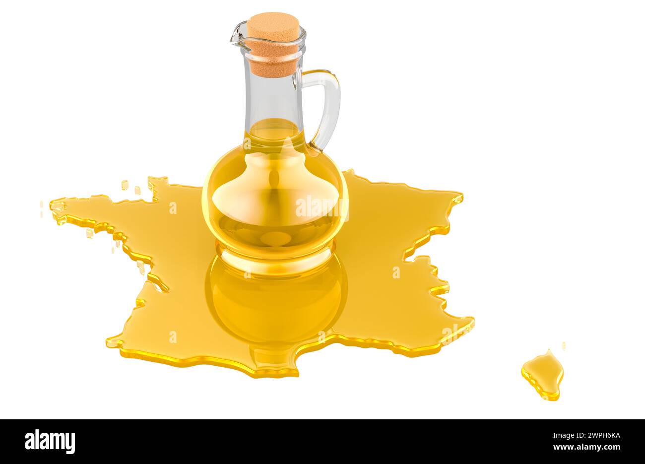 Production vegetable oil in France, concept. Glass bottle full of ...