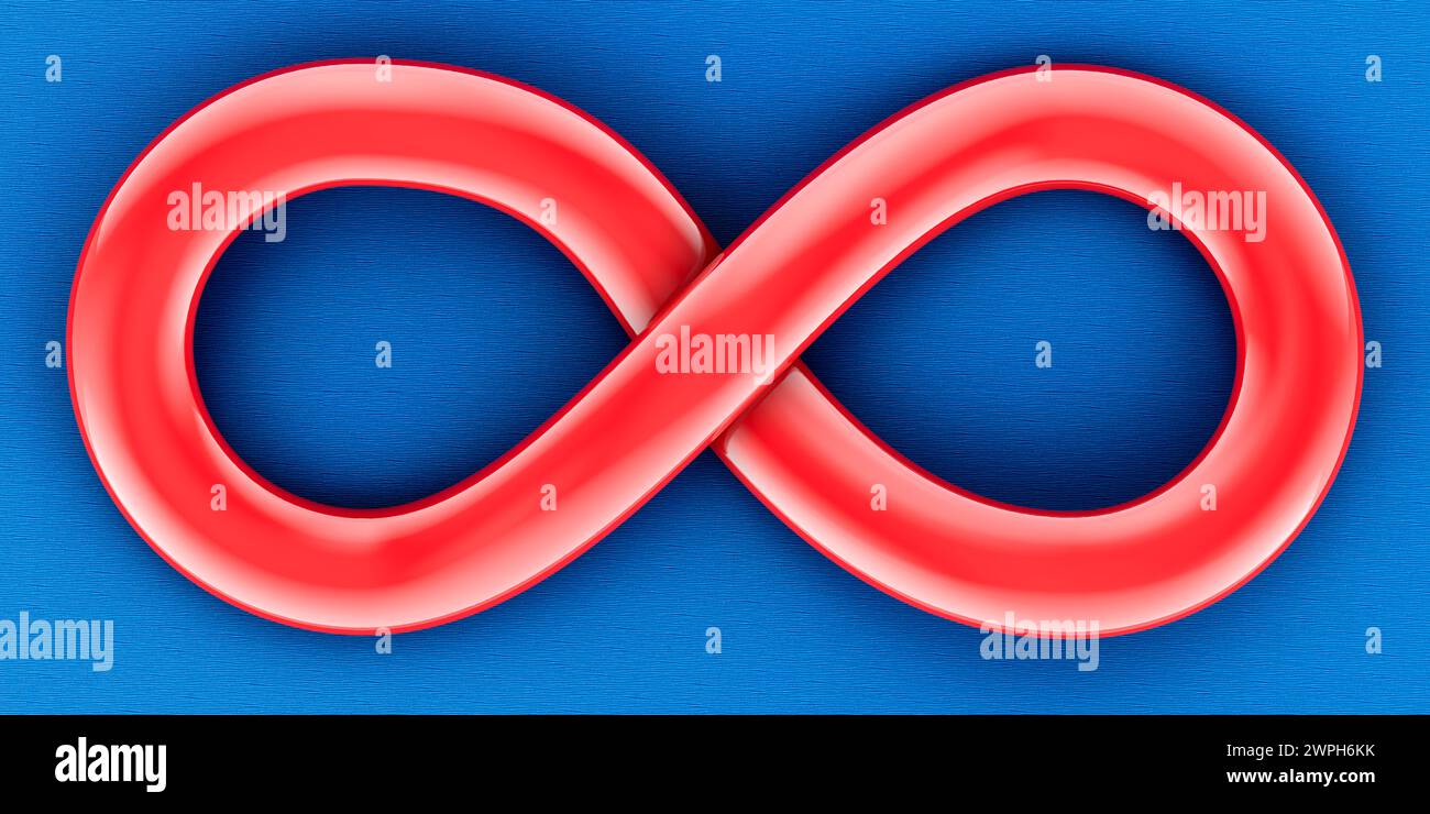 Red Infinity symbol on blue backdrop, 3D rendering Stock Photo - Alamy