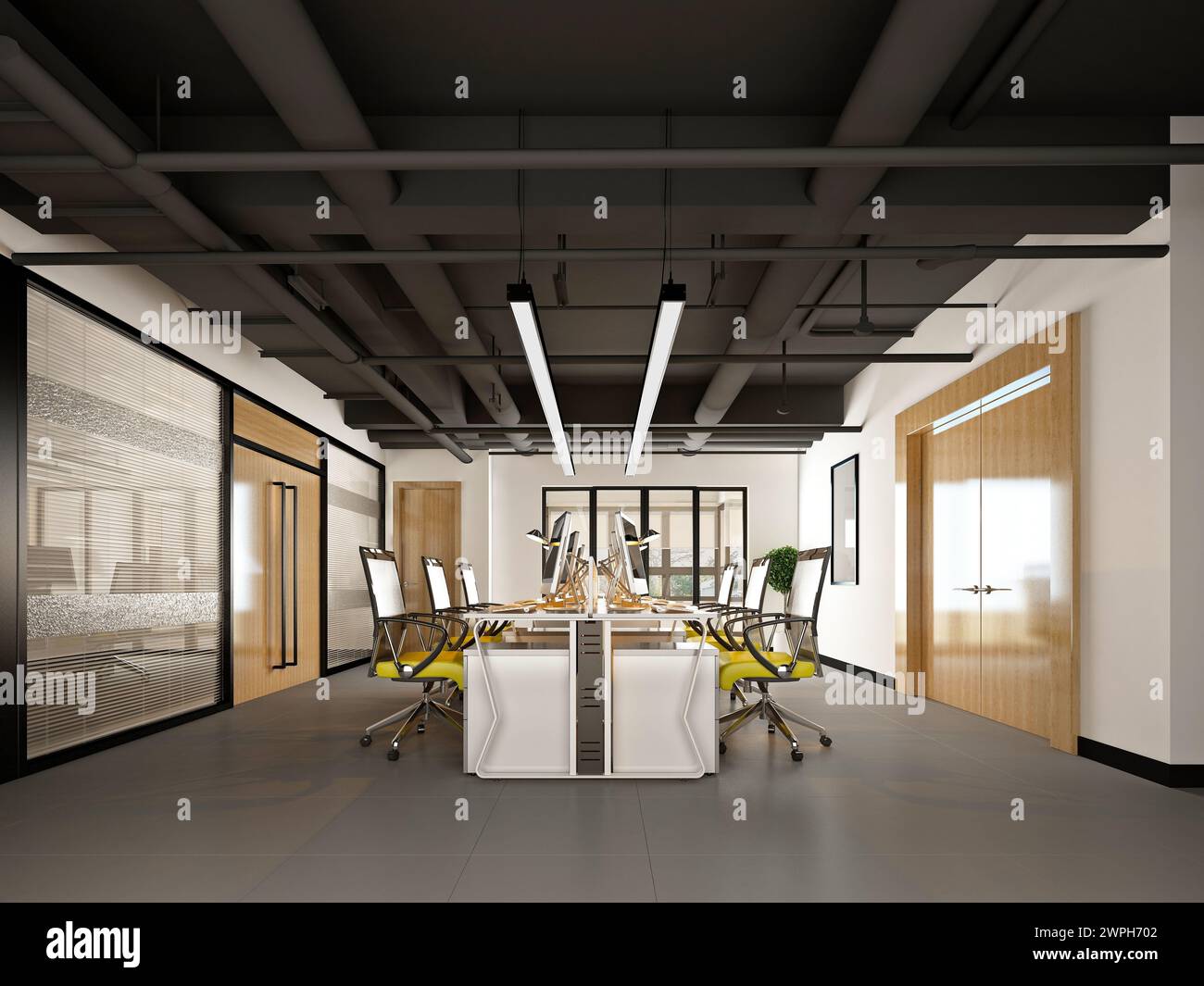 3d render of working office interior Stock Photo - Alamy