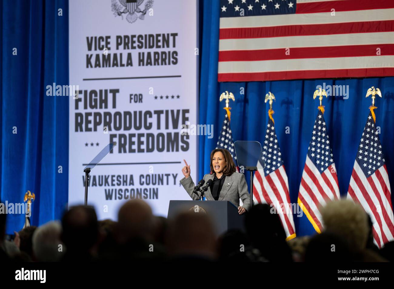 Vice President Kamala Harris addresses the crowd for the kick off of ...