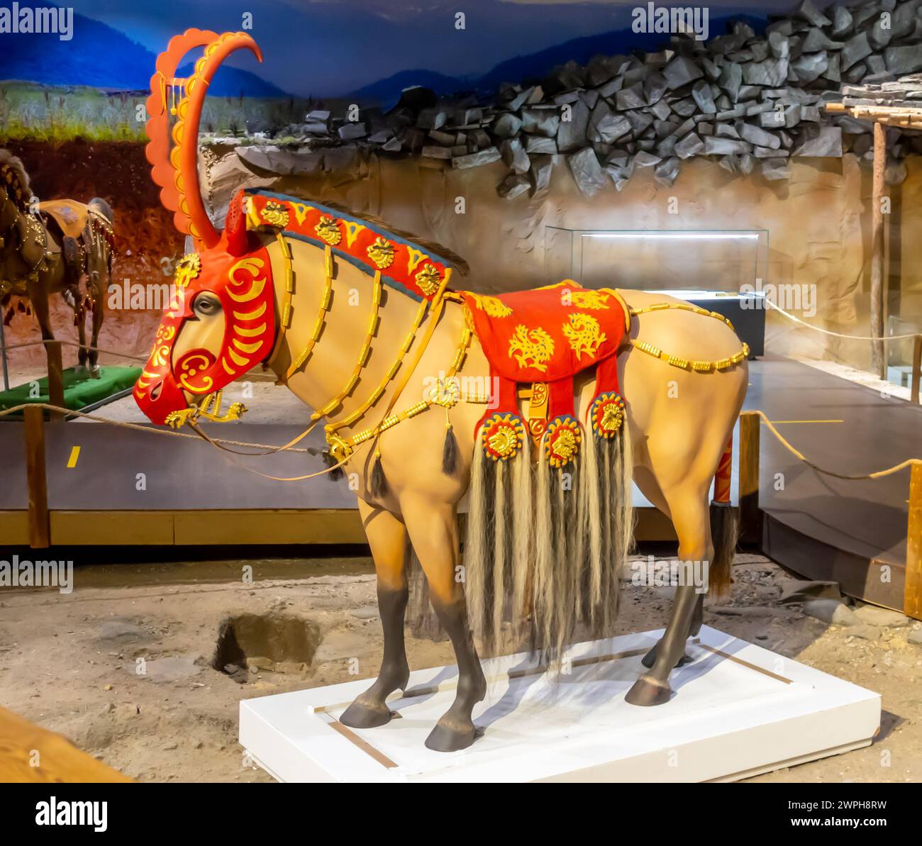 Horse clothing and adornment reconstruction, used by nomadic tribes and ...