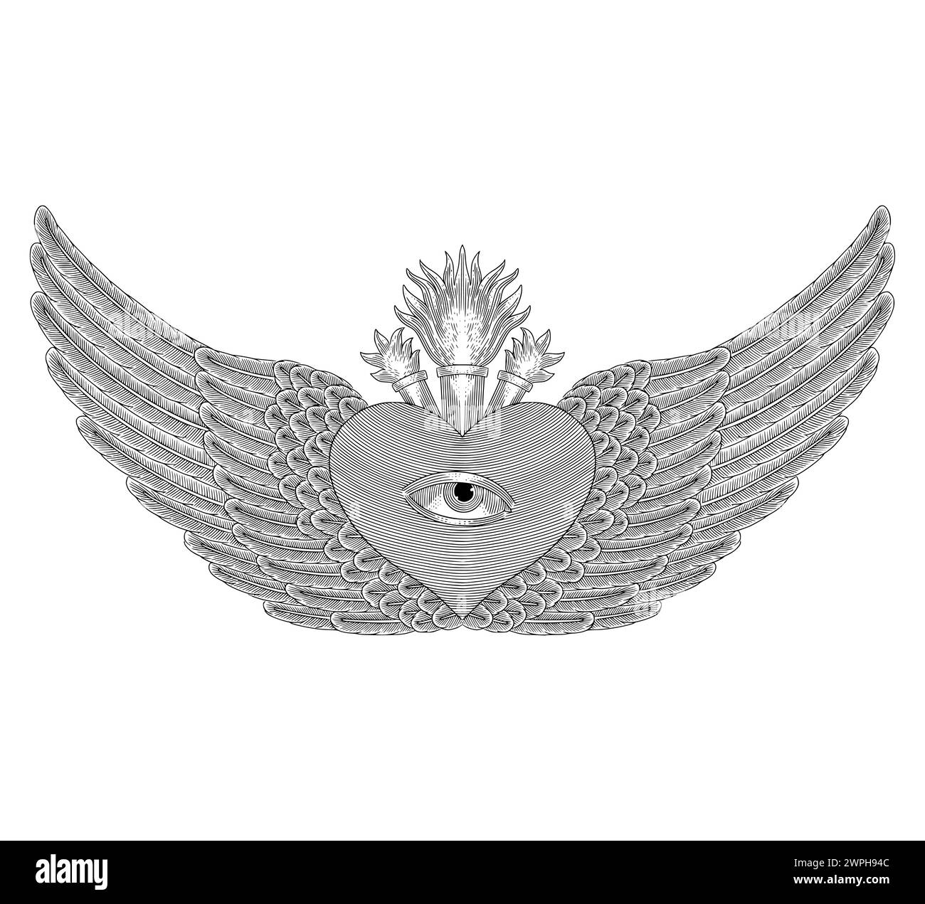Sacred heart with wings and eye. vintage engraving vector illustration ...