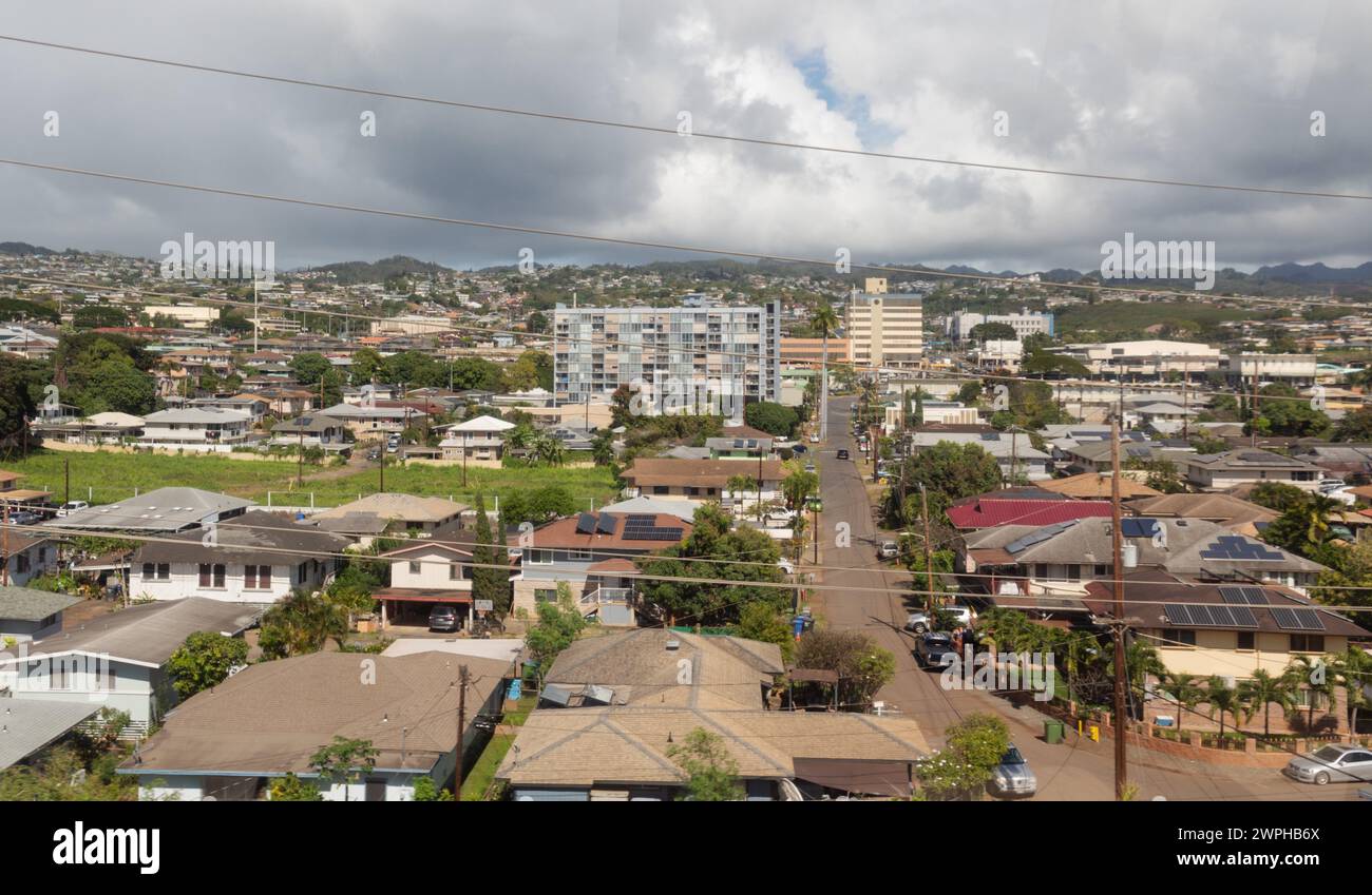 Honolulu, Hawaii, USA - February 24, 2024: Aiea area viewed from the ...