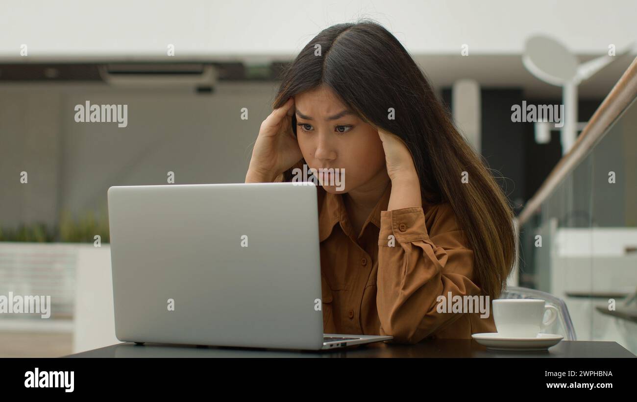Exhausted overworked Asian chinese japanese woman student girl studying ...