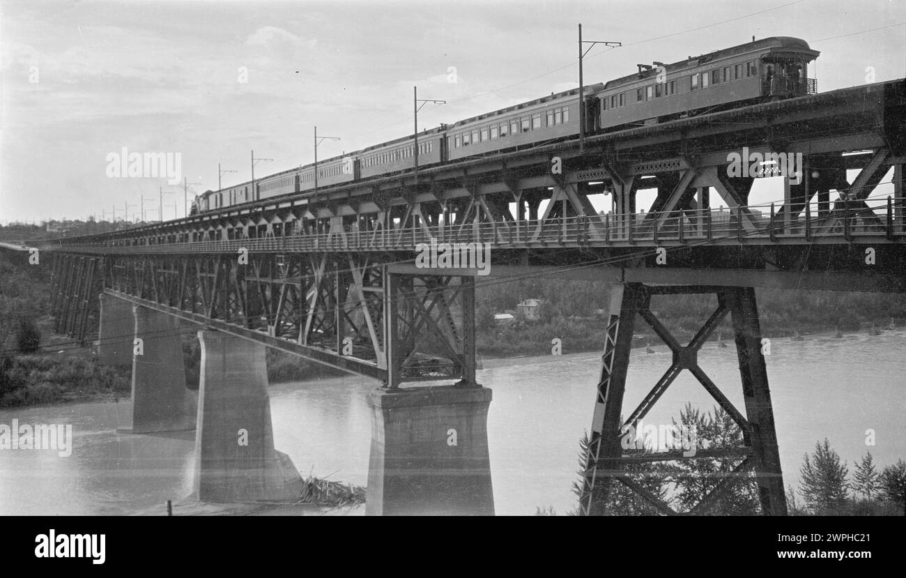 Train crossing the High Level Bridge, Edmonton, Alberta, Circa 1925 ...