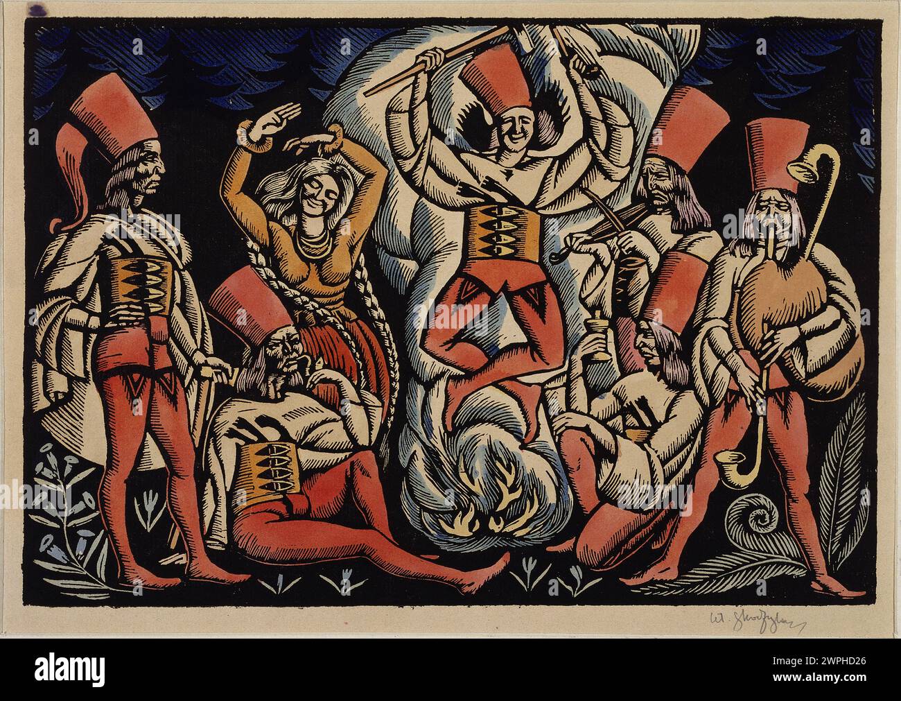 A 1919 print by Władysław Skoczylas titled 'Dance of Robbers ...