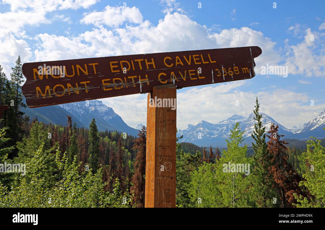 Mount Edith Calvell sign, Canada Stock Photo - Alamy