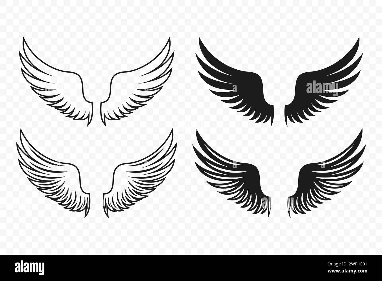 Vector Wing Icon Set. Vintage Angel Wings Silhouette, Icons, Logo ...