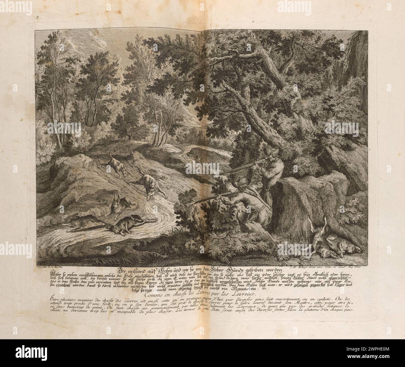 Hunting with brothers for rabbits; Ridinger, Johann Elias (1698-1767 ...