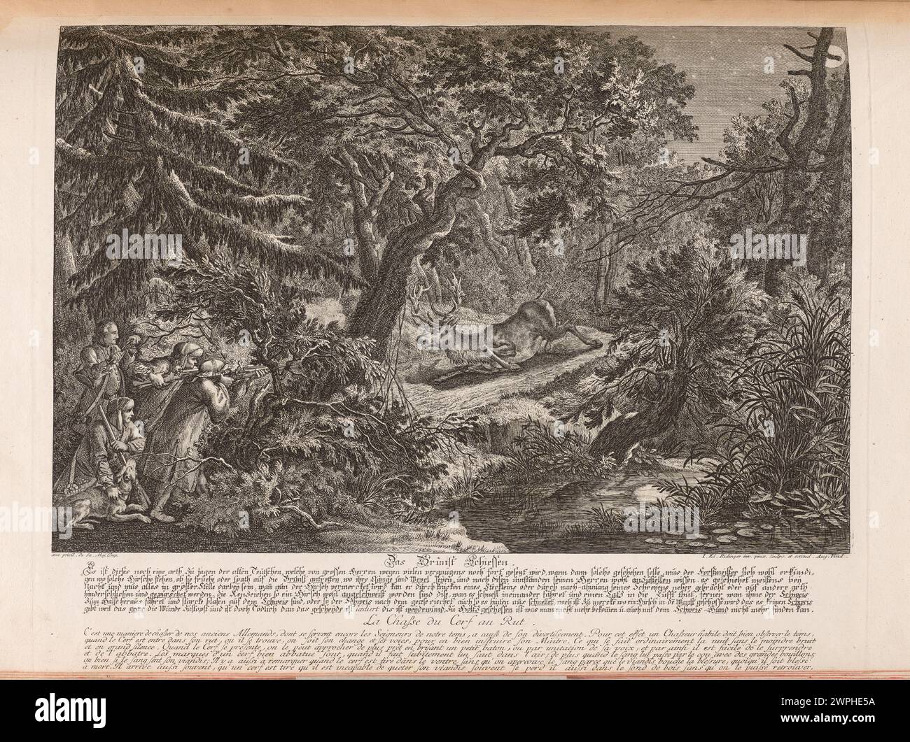 Deer hunting during the rut; Ridinger, Johann Elias (1698-1767); 18th ...