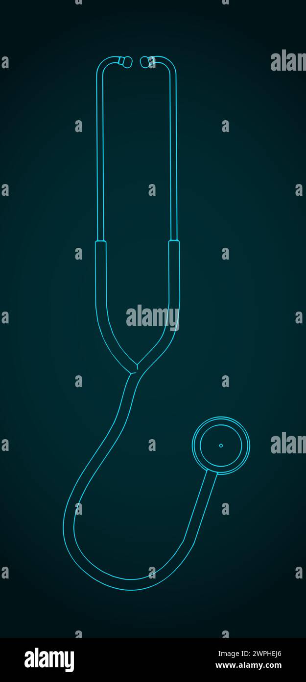 Stylized vector illustrations of blueprint of a stethoscope Stock ...