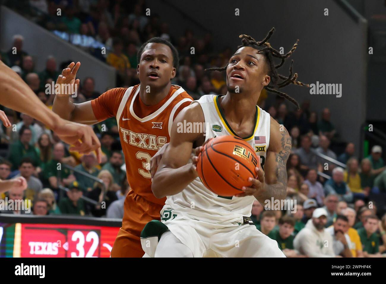 WACO, TX - MARCH 04: Baylor Bears guard Jayden Nunn (2) pulls up to ...