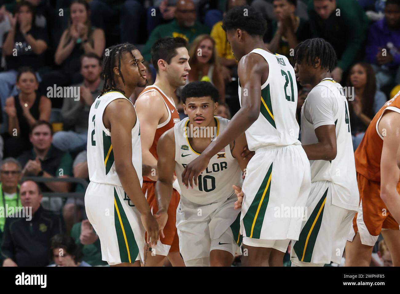 WACO, TX - MARCH 04: Baylor Bears guard RayJ Dennis (10) gets high ...