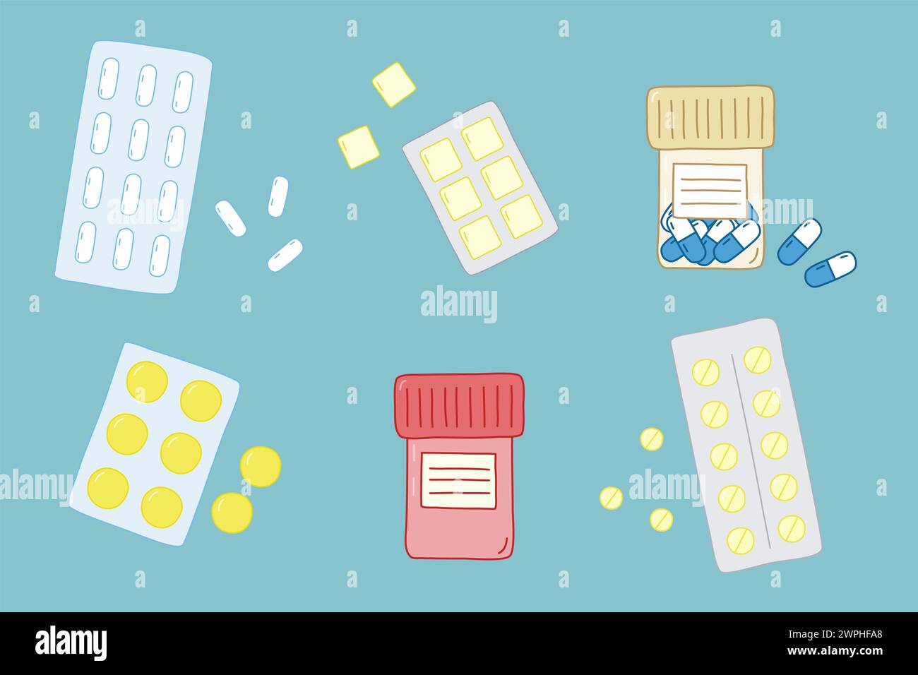 Set of different pills in packages and bottles, cold and flu medication ...