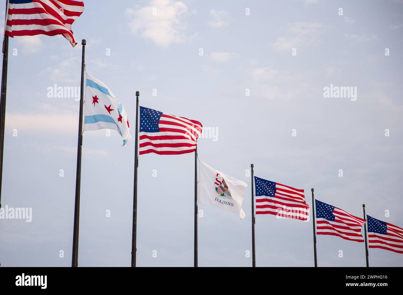 Illinois and American Flags on posts Stock Photo - Alamy