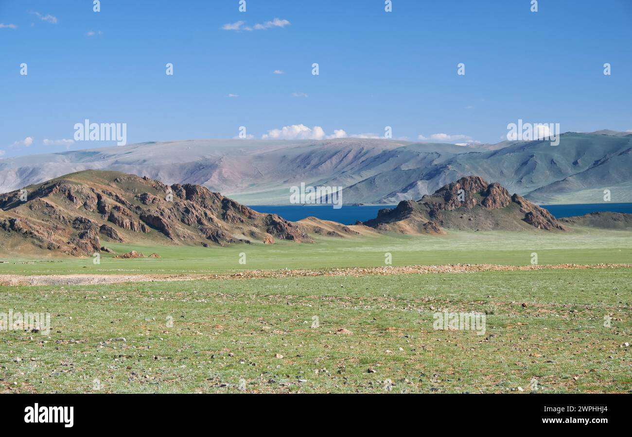 Mongolian natural landscapes near lake Tolbo-Nuur surrounded by ...