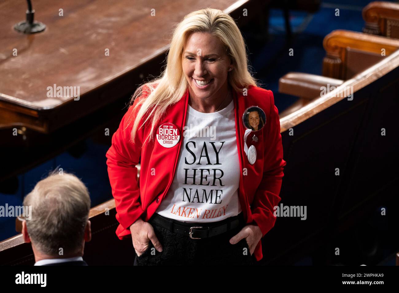 Rep. Marjorie Taylor Greene (R-Ga.) is seen in the House chamber ...