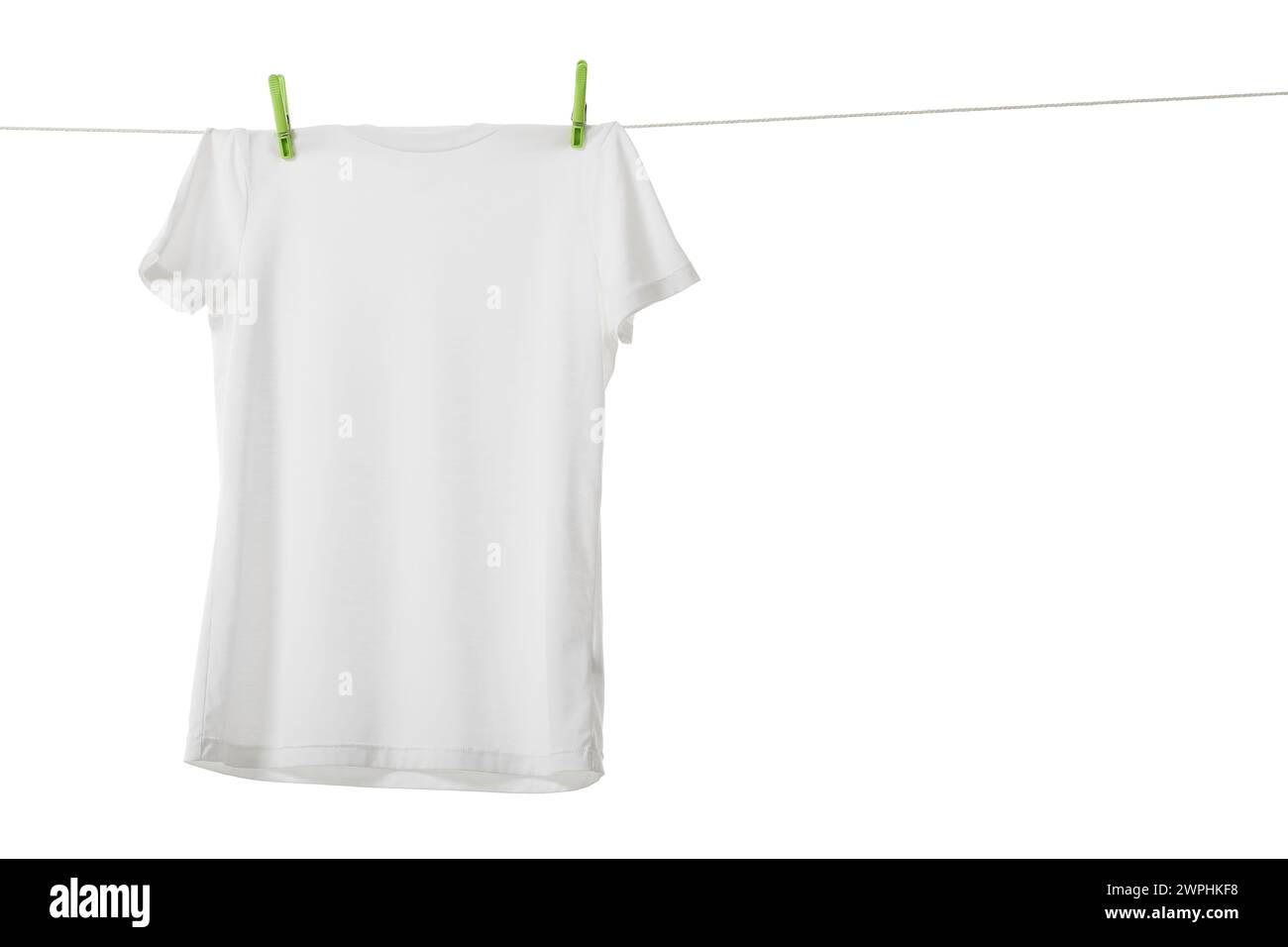 One t-shirt drying on washing line isolated on white Stock Photo - Alamy