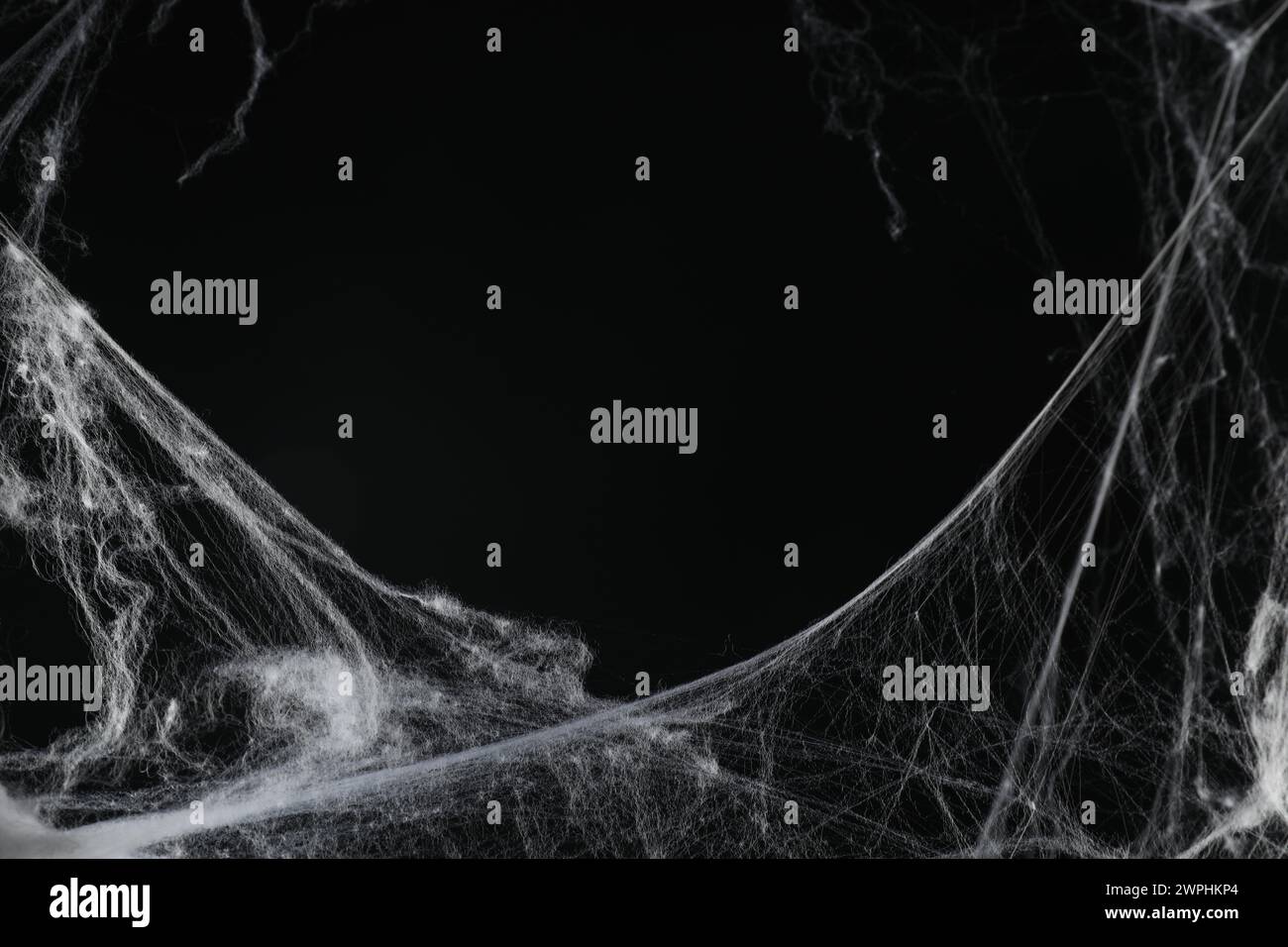 Creepy white cobweb on black background, closeup Stock Photo - Alamy