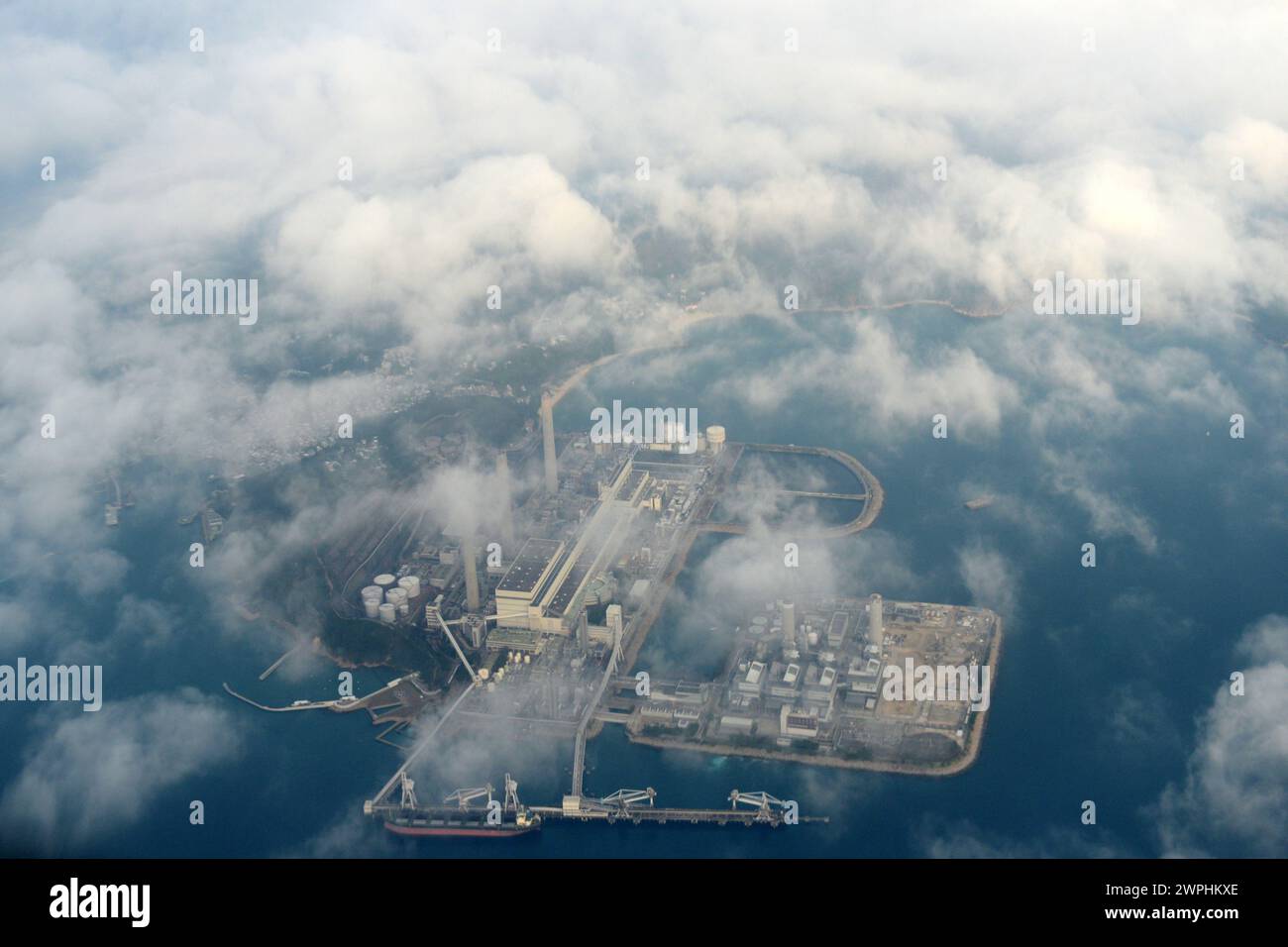 Aerial view of the HK Electric power station on Lamma Island, Hong Kong ...