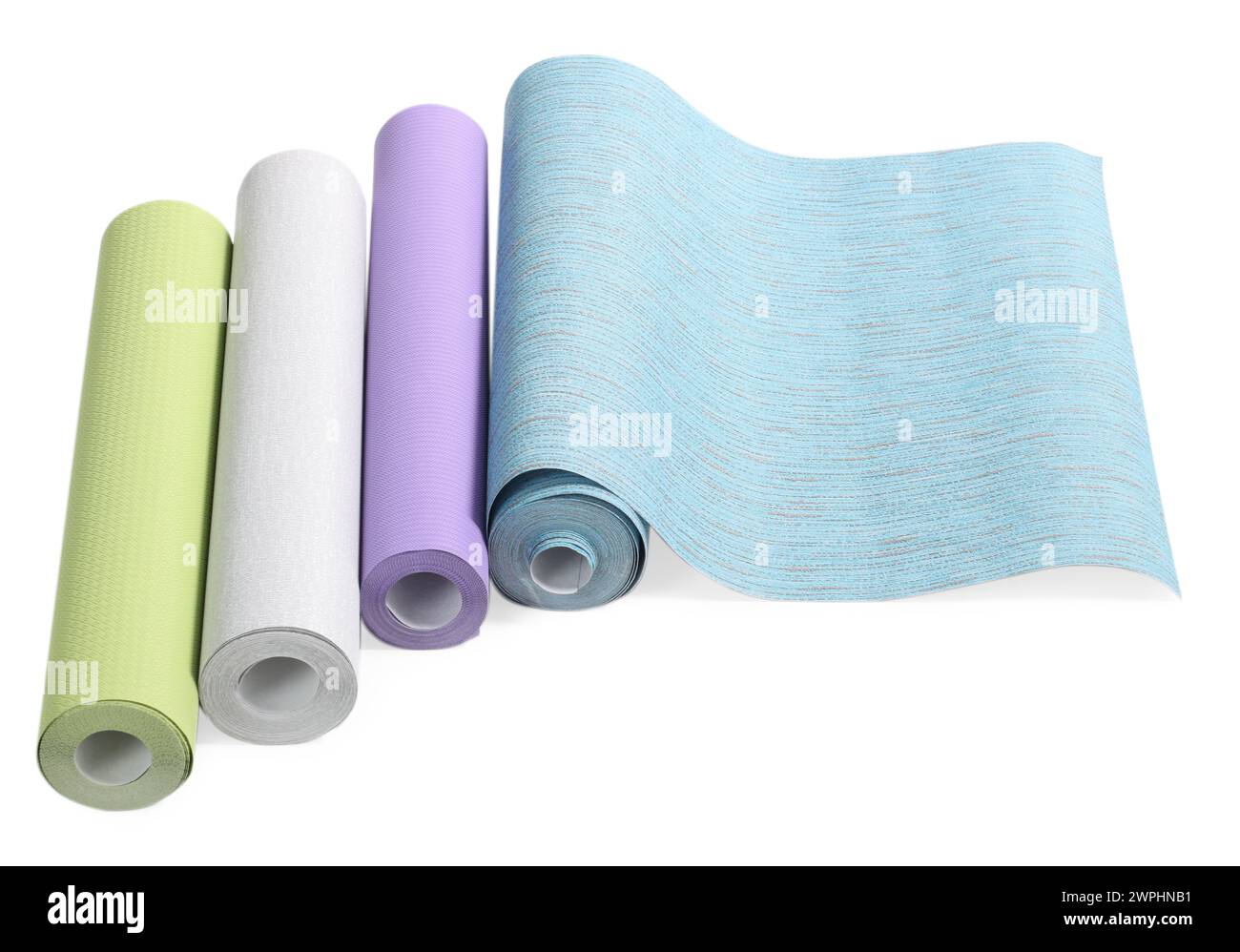 Many different wallpaper rolls isolated on white Stock Photo - Alamy