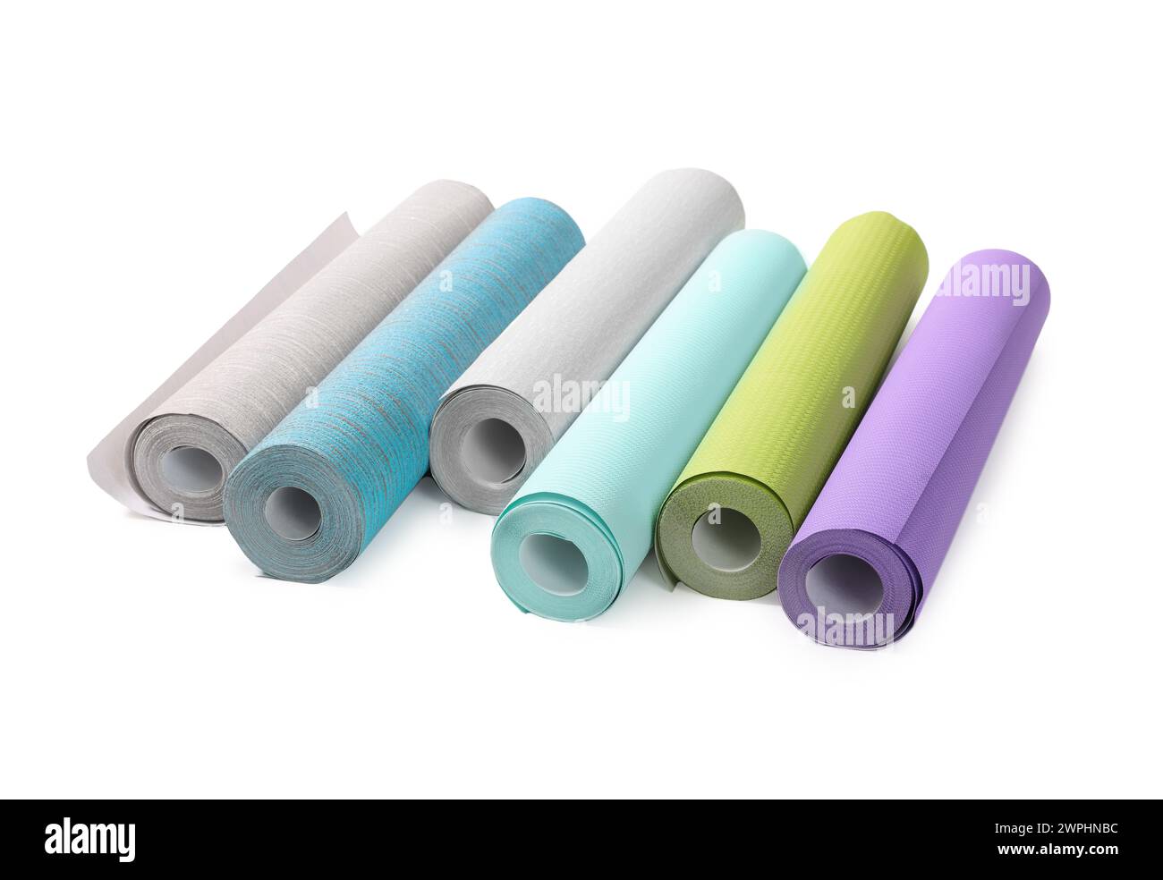 Many different wallpaper rolls isolated on white Stock Photo - Alamy