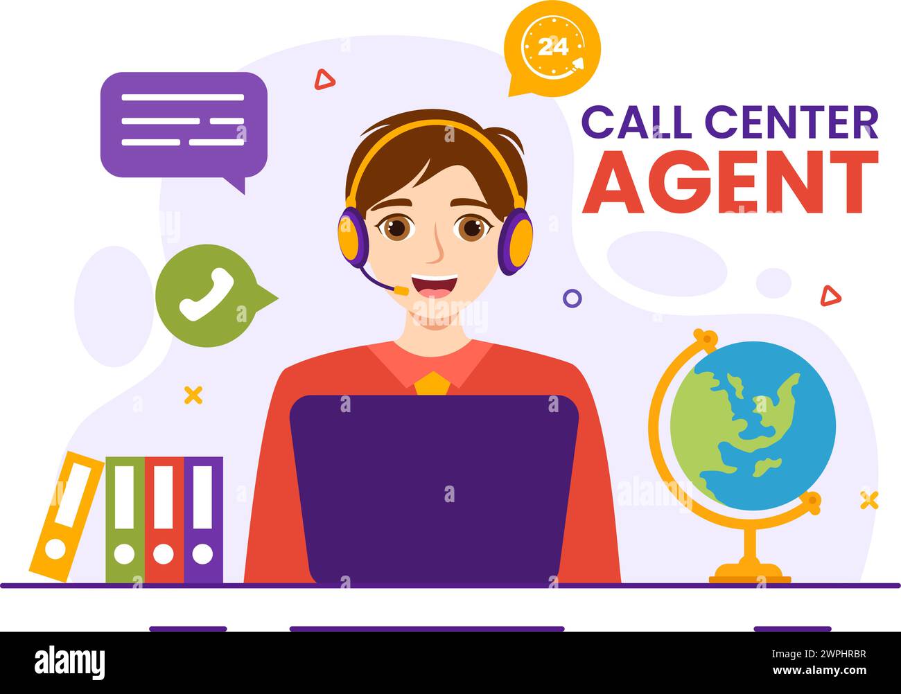 Call Center Agent Vector Illustration of Customer Service or Hotline ...