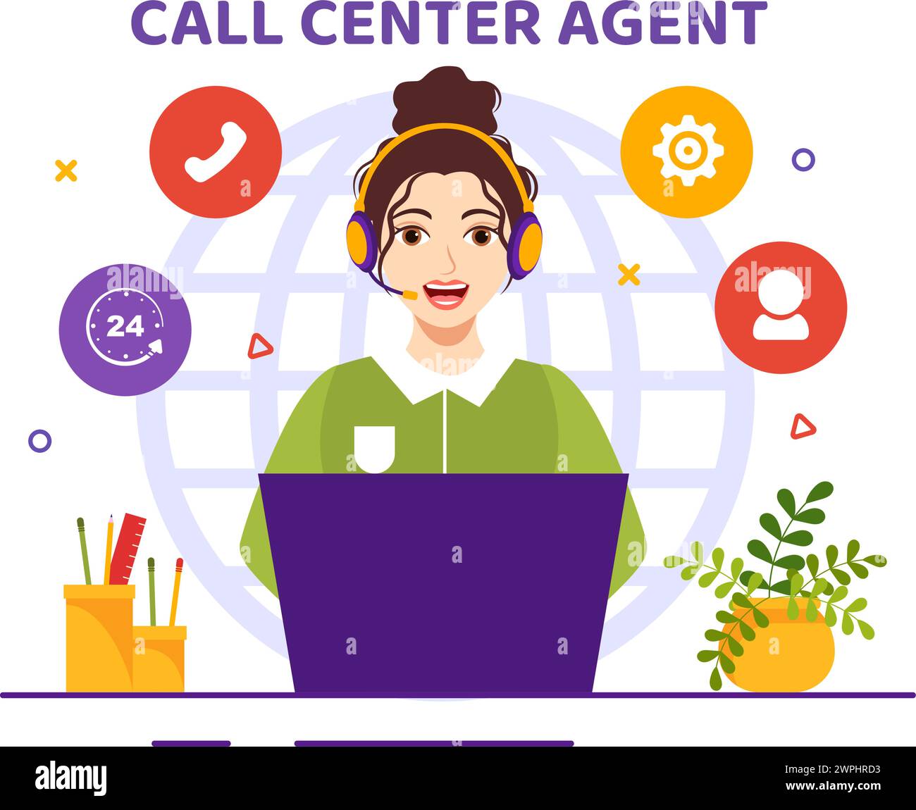 Call Center Agent Vector Illustration of Customer Service or Hotline ...