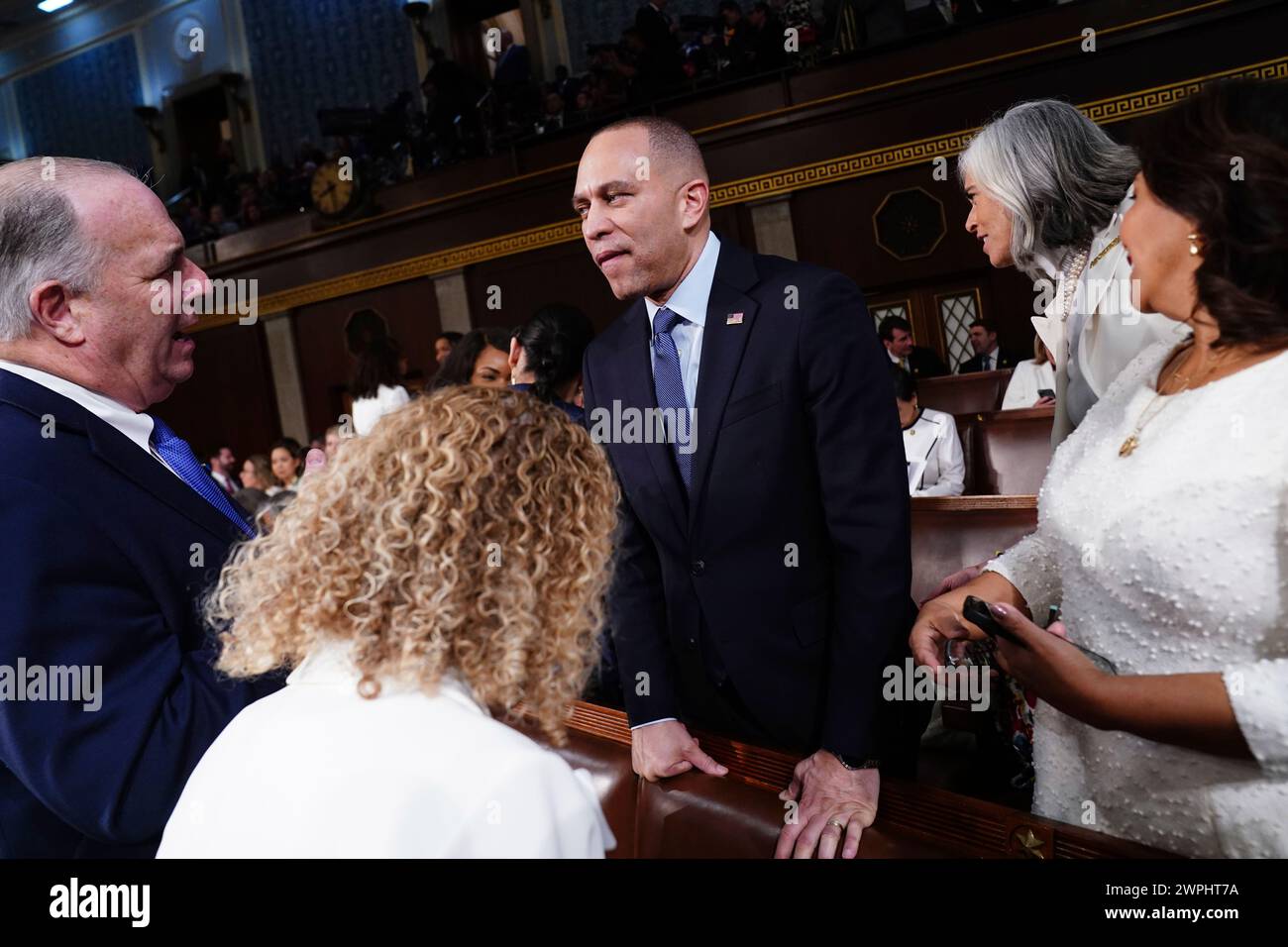 Hakeen Jeffries, D-N.Y., center, arrives before President Joe Biden ...