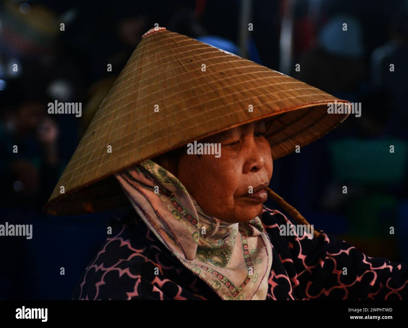 A Vietnamese woman smoking a cheroot at the Thanh Hà fish market in Hoi ...