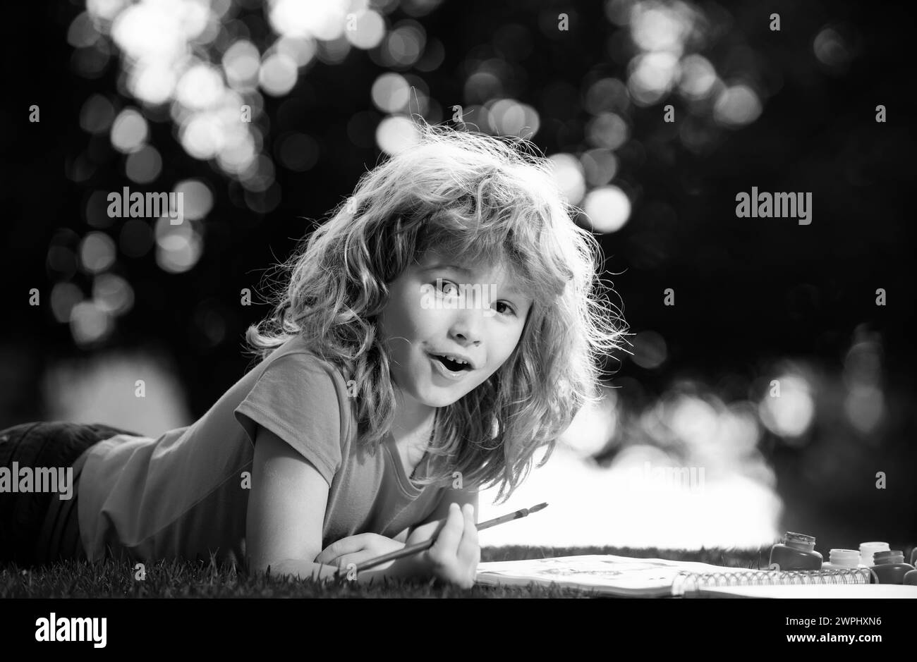 Children artist paints creativity vacation, kids crafts. Child boy ...