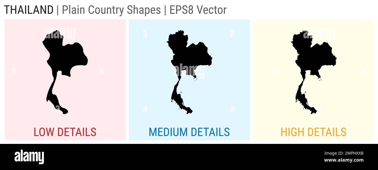 Thailand - plain country shape. Low, medium and high detailed maps of ...