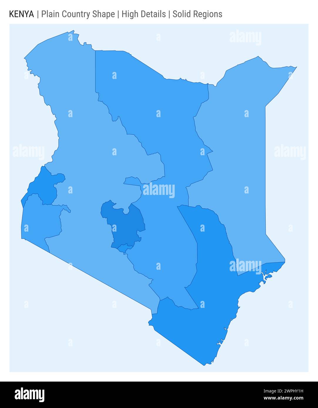 Kenya plain country map. High details. Solid regions style. Shape of ...