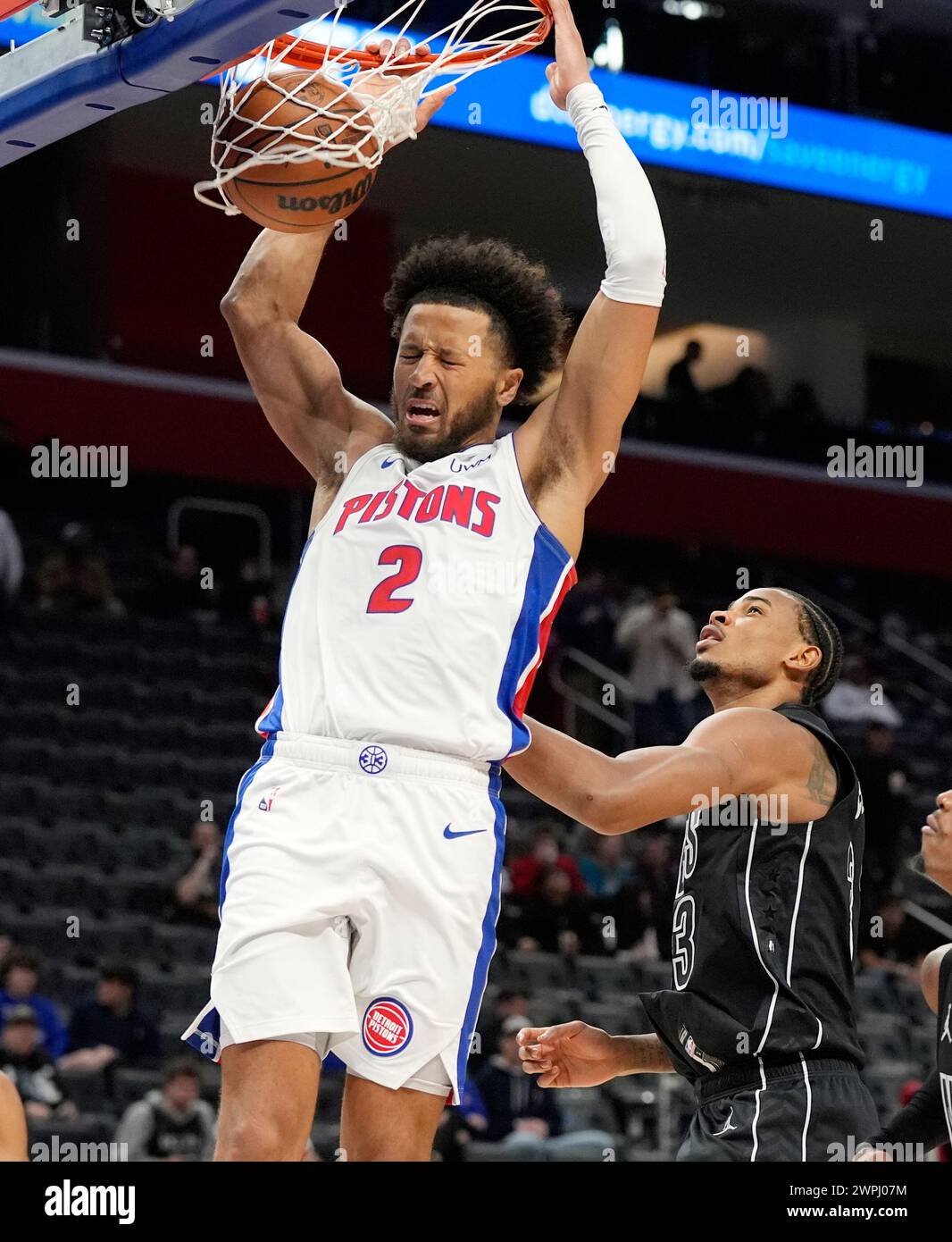 Detroit Pistons guard Cade Cunningham dunks during the second half of ...