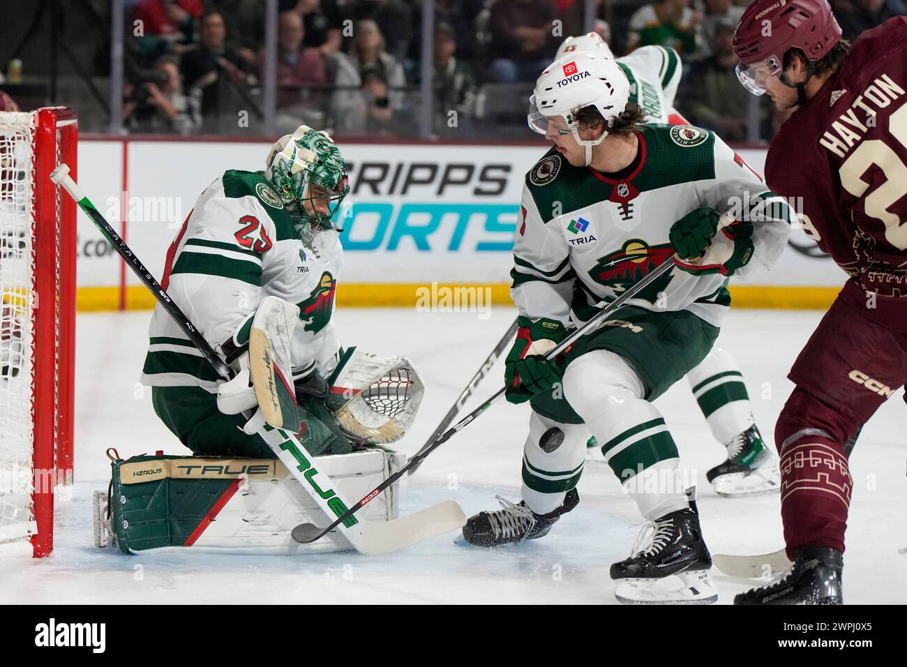 Minnesota Wild goaltender Marc-Andre Fleury (29) makes the save on ...