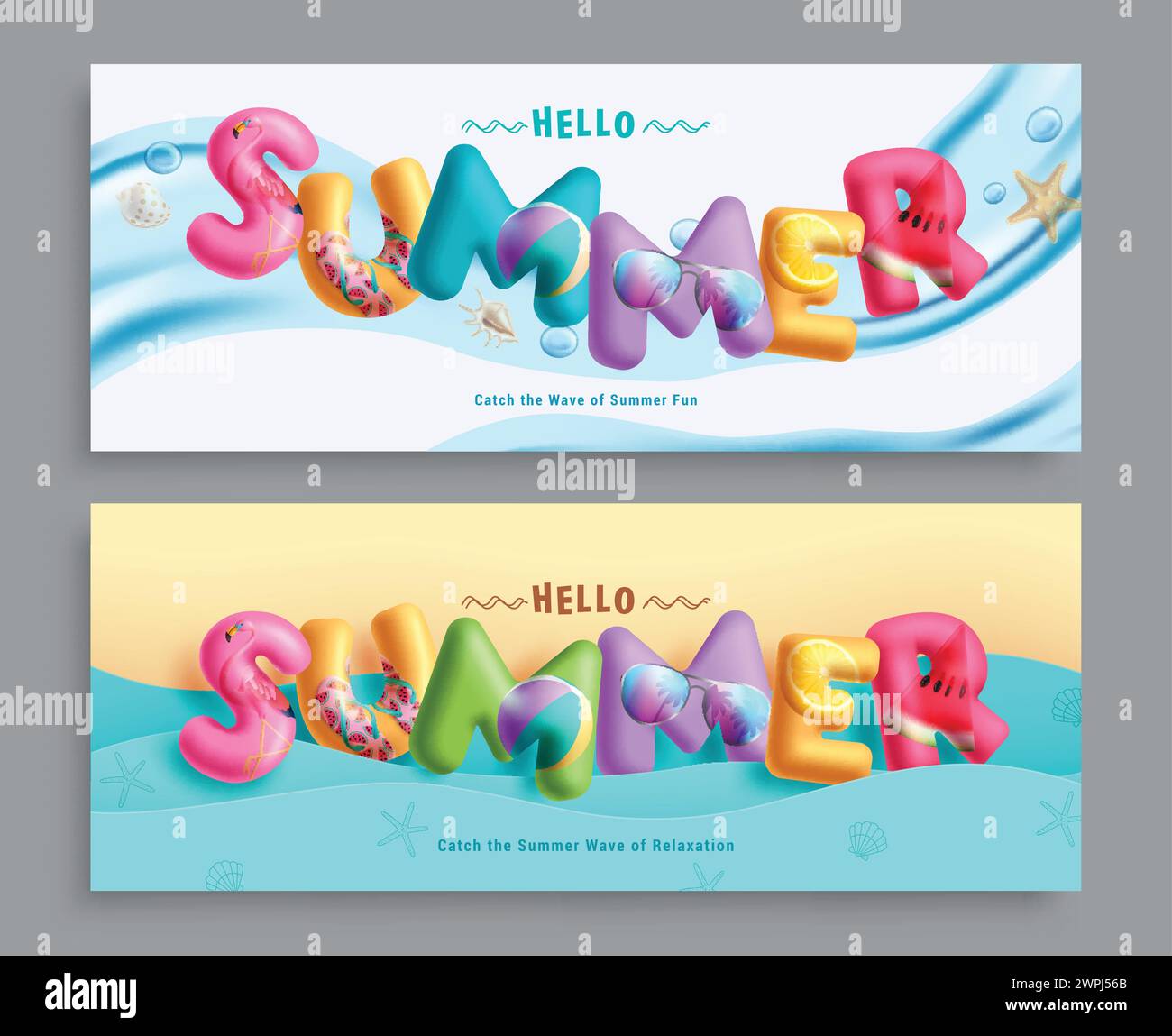Summer 3d text vector set. Summer greeting in colorful typography, font ...