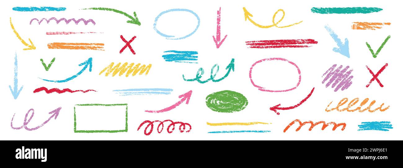 Chalk scribble arrow, line brush set. Crayon arrow, underline ...