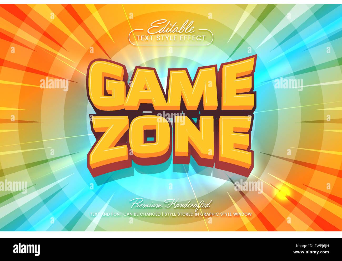 Game zone 3D vector text effect graphic style. Editable vector headline ...