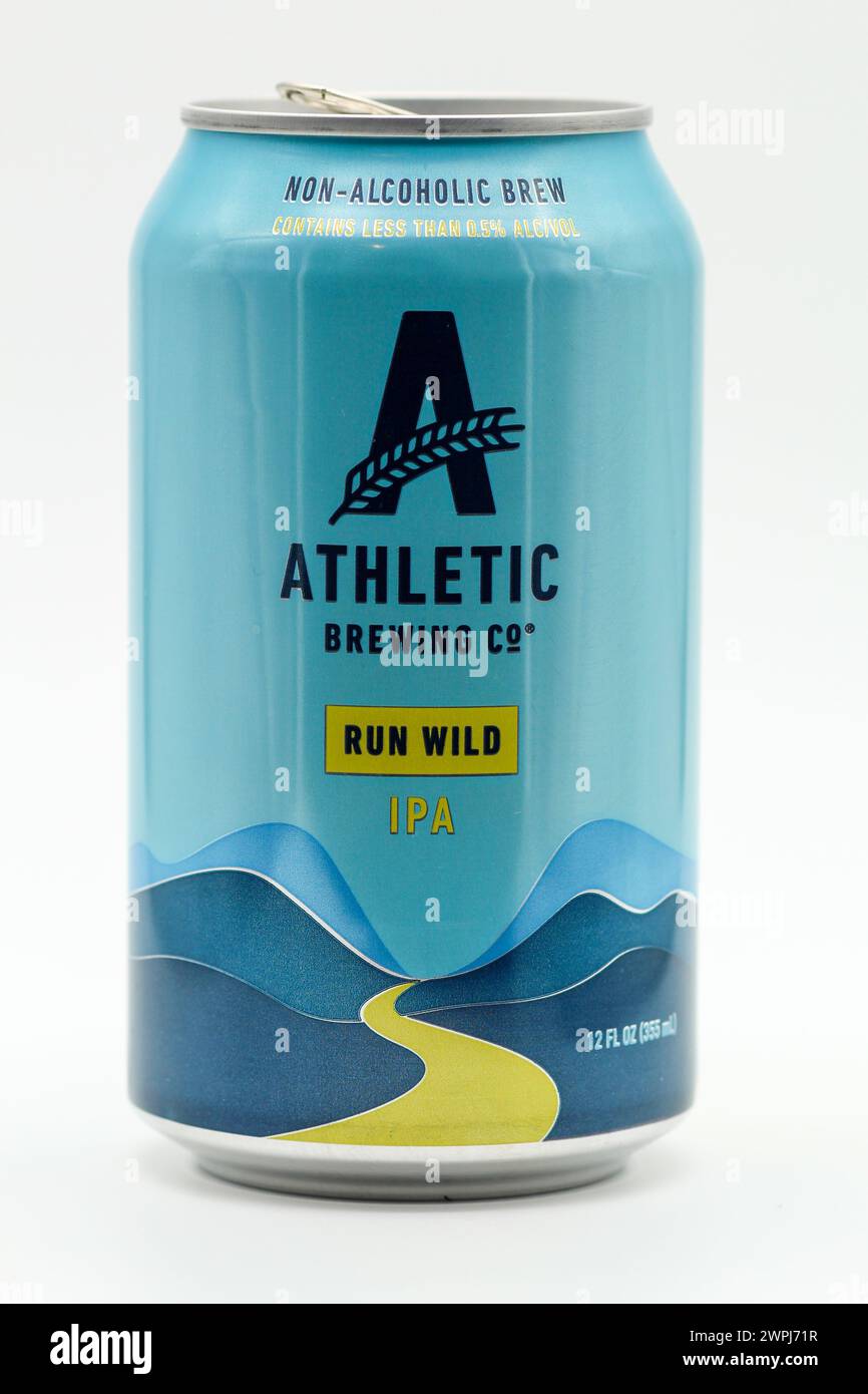 Athletic brand Run Wild non-alcoholic IPA craft beer can Stock Photo ...