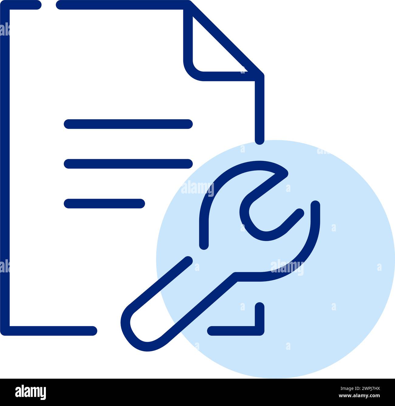 File configuration and maintenance tools. File symbol and wrench. Pixel ...