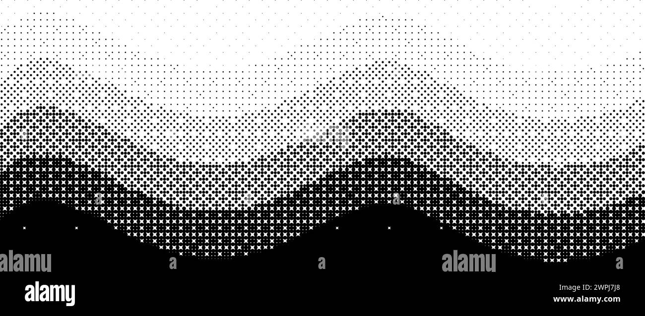 Pixelated wave line gradient texture. Black dithered gradation ...