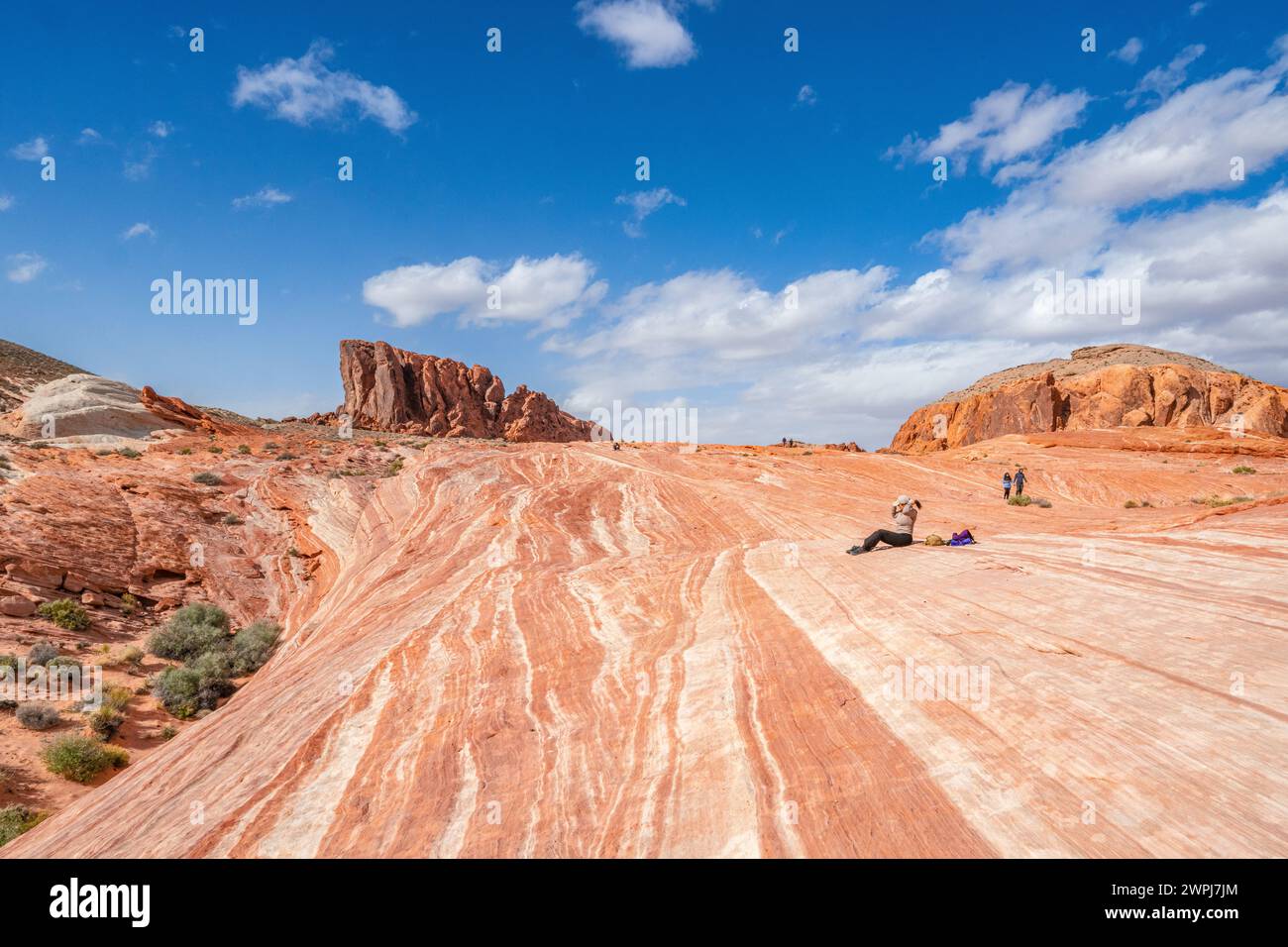 Valley of Fire State Park Nevada Fire Wave hike on red sandstone with ...