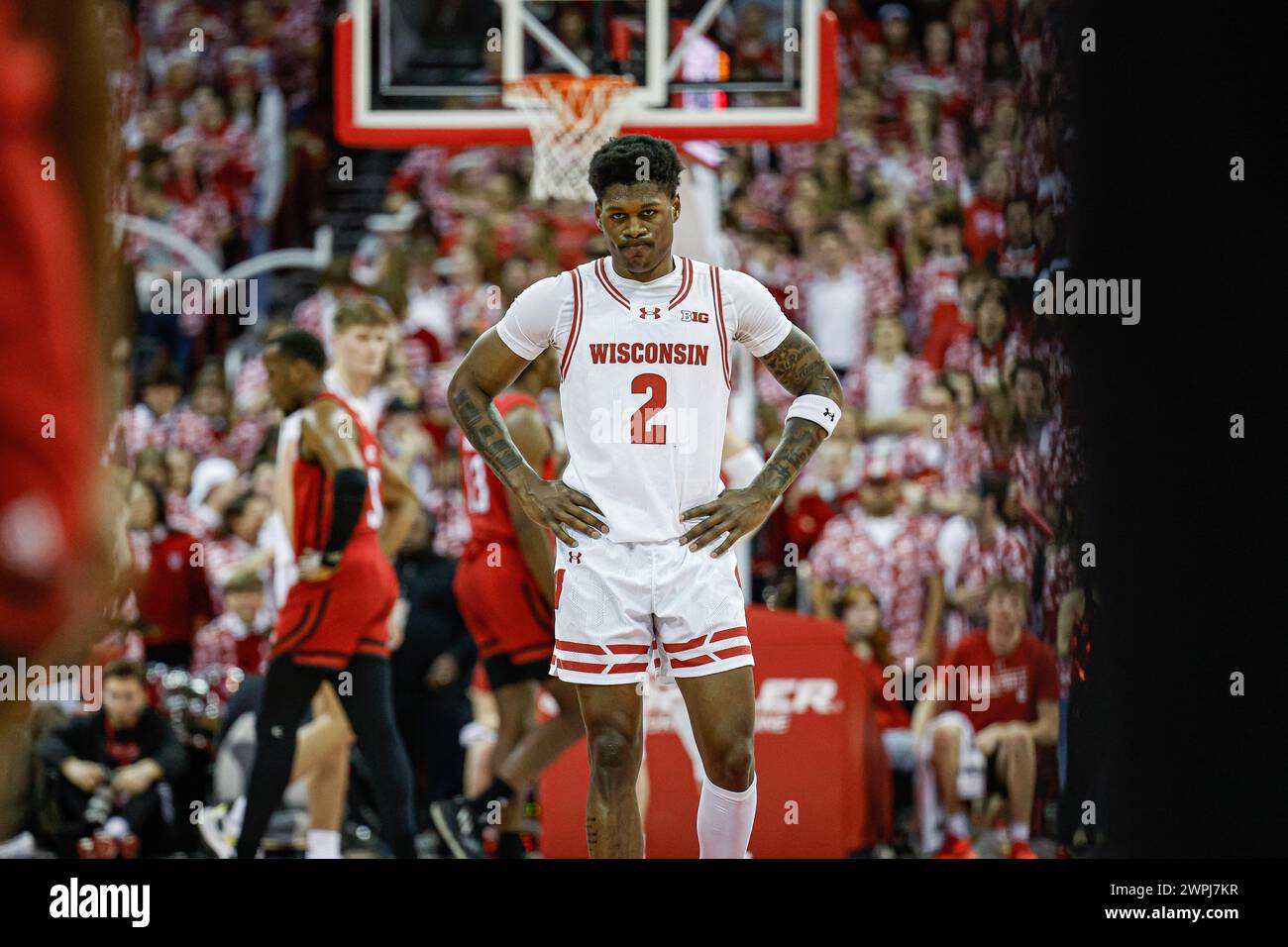 Madison, WI, USA. 7th Mar, 2024. Wisconsin Badgers guard AJ Storr (2) during the NCAA basketball ...