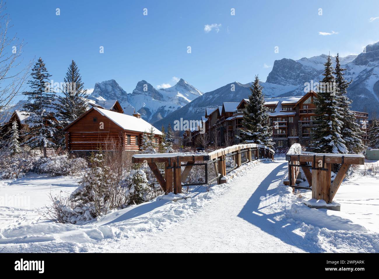 Wooden Pedestrian Footbridge Spring Creek Mountain Village, Canmore ...