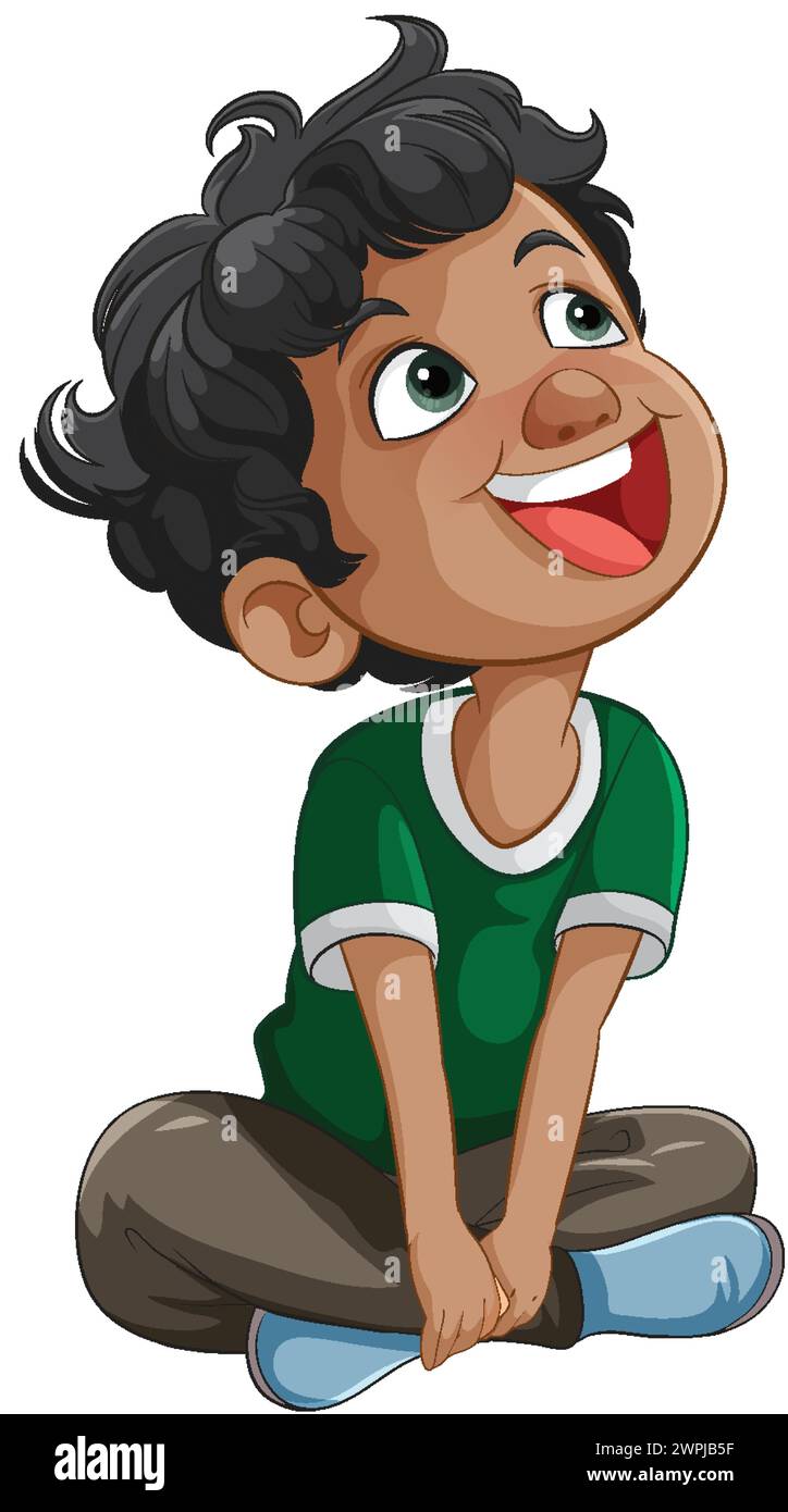 Cartoon of a cheerful boy sitting and gazing above Stock Vector Image ...