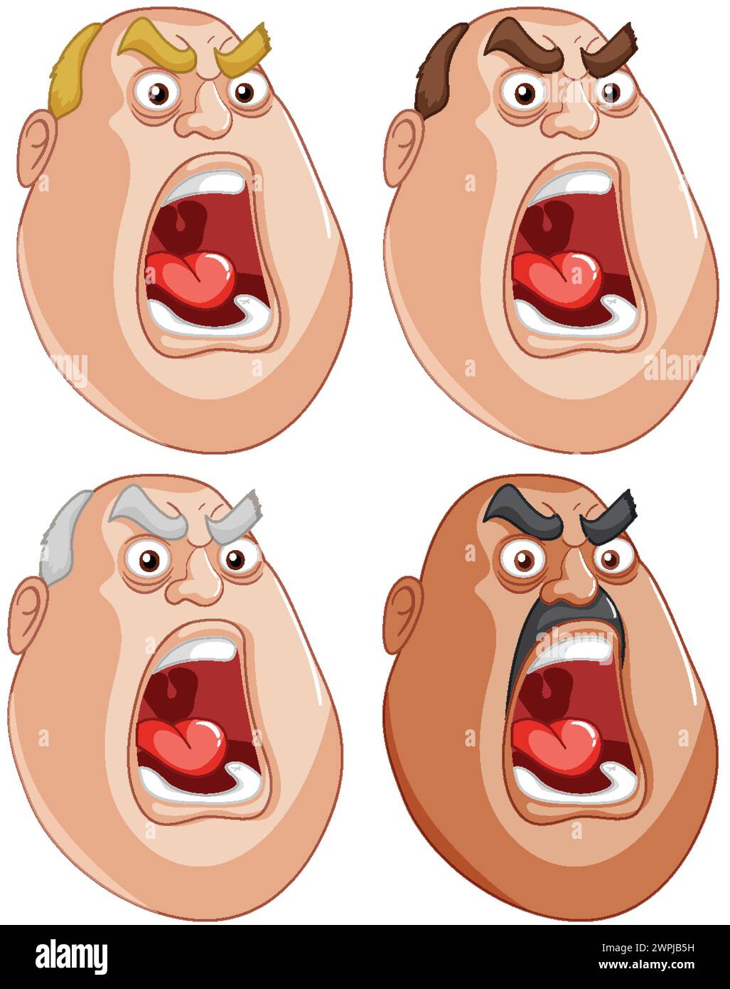 Four cartoon faces with various angry expressions Stock Vector Image ...